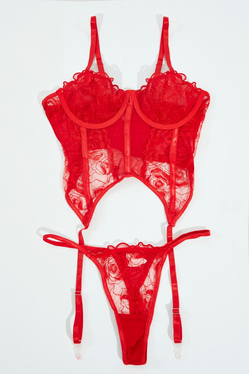 Red Lace Lingerie Set Ally Fashion