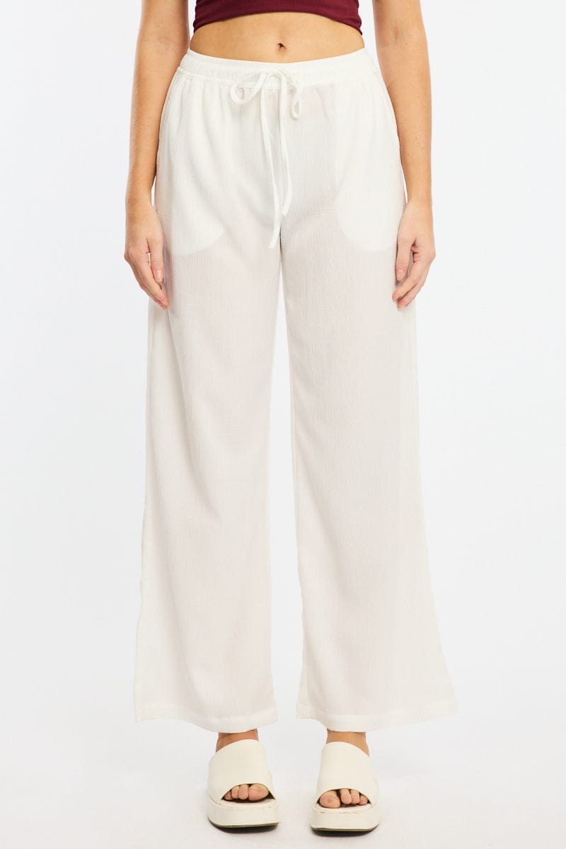 White Wide Leg Pants Elasticated Waist | Ally Fashion