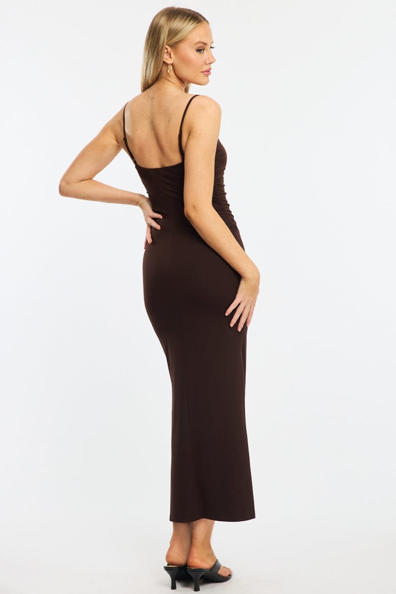 Brown Bodycon Dress Maxi | Ally Fashion