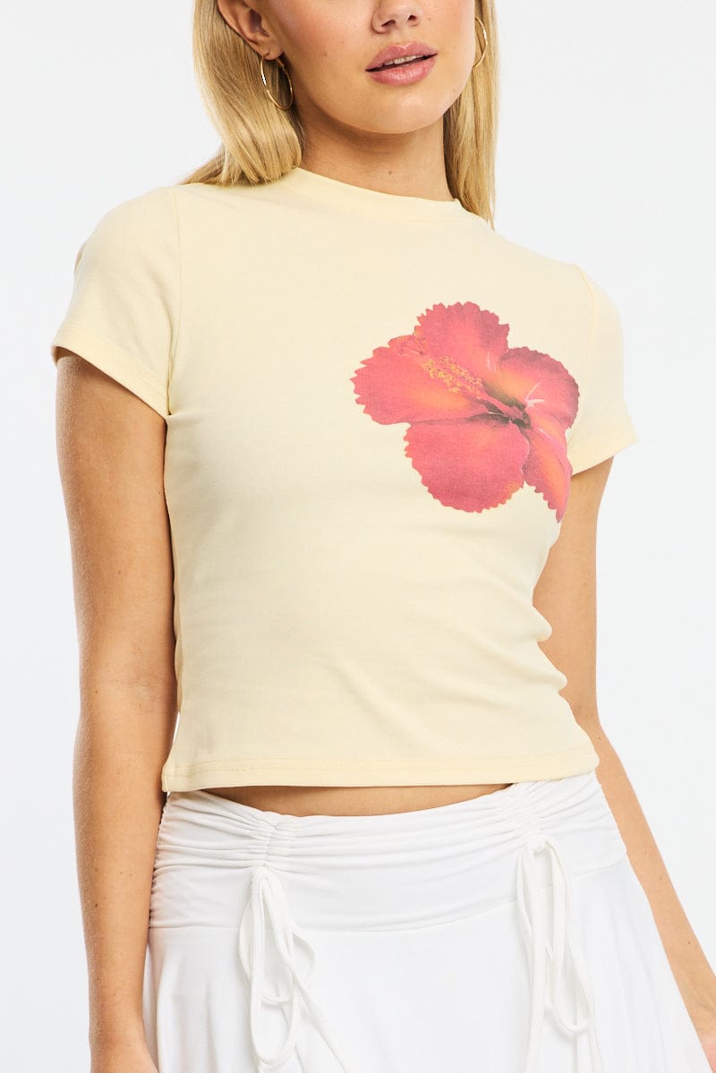 Yellow Graphic Tee Short Sleeve | Ally Fashion