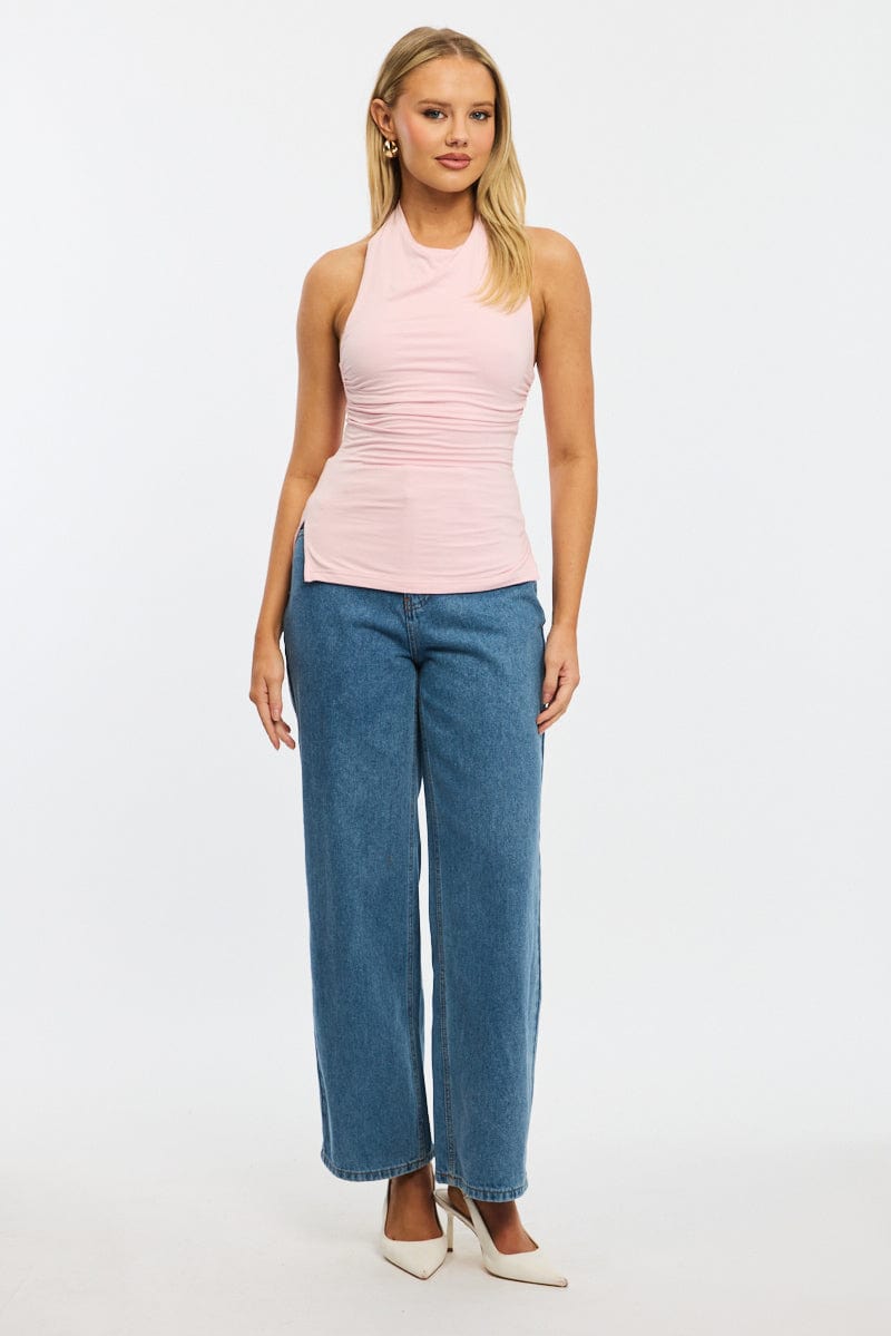 Pink High Neck Top Sleeveless | Ally Fashion