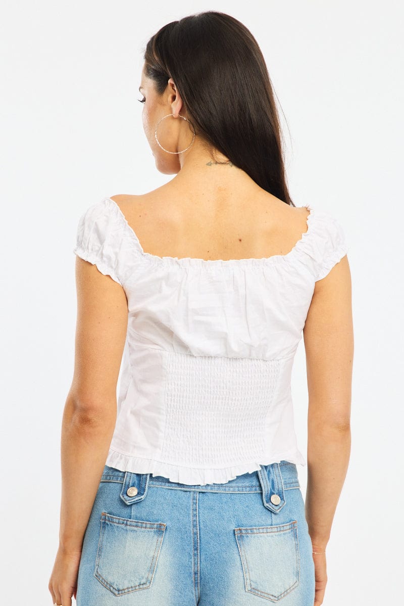 White Top Short Sleeve Gathered Bust Pleated Detail | Ally Fashion