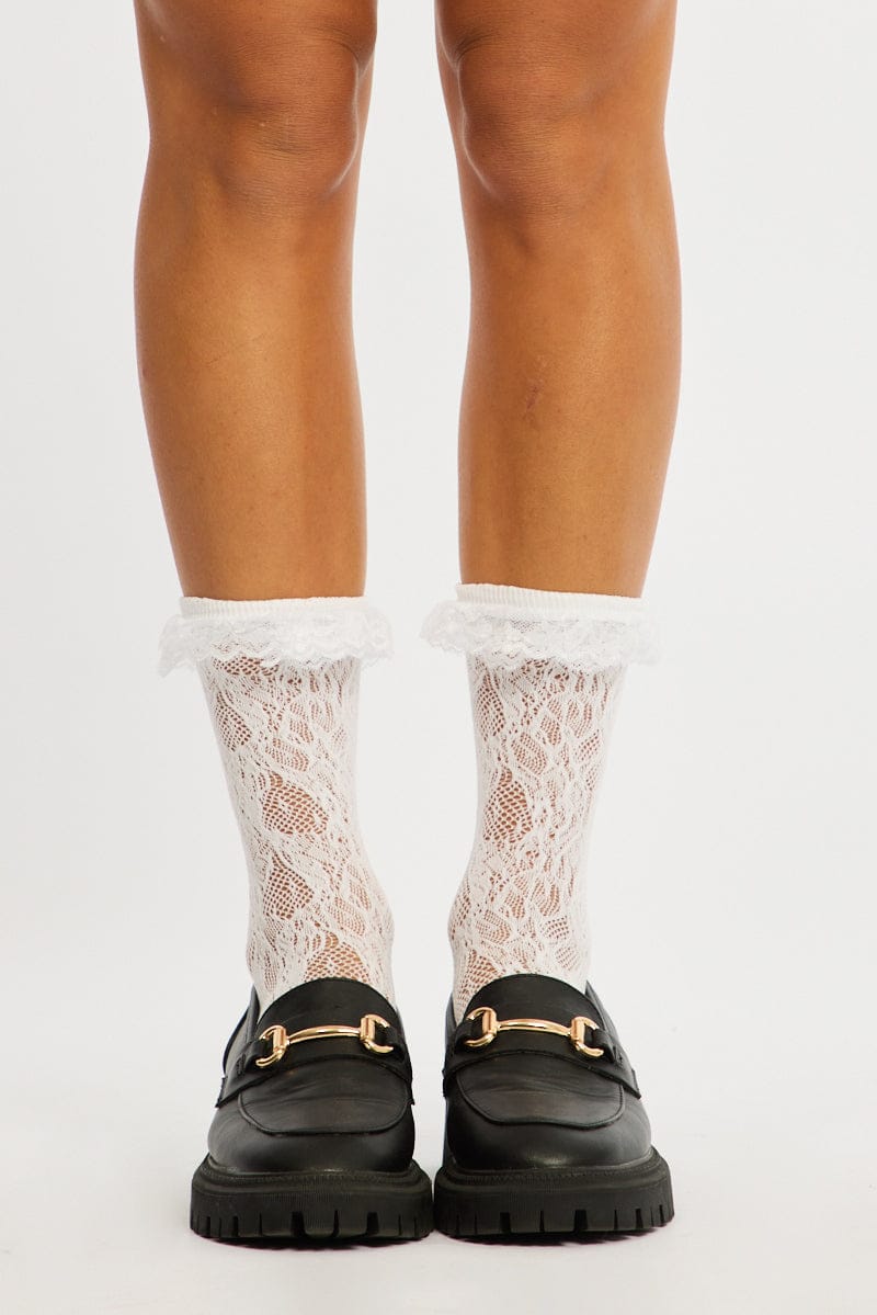 White Lace Knee High Socks | Ally Fashion