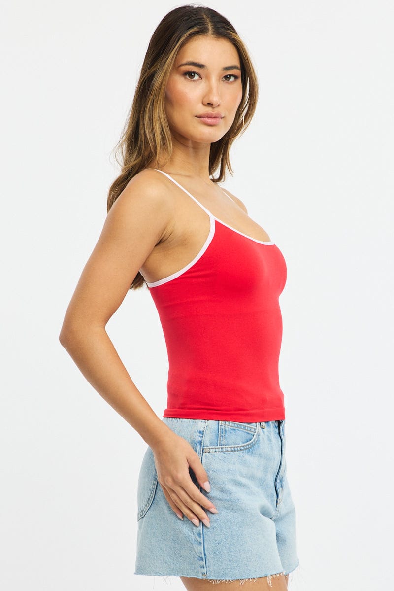 Red Singlet Top Contrast Binding Seamless | Ally Fashion