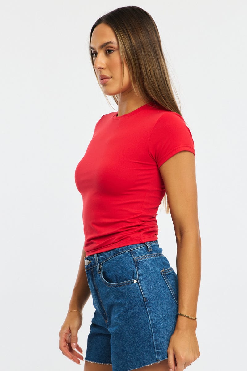 Red T-shirt Cap Sleeve Supersoft | Ally Fashion