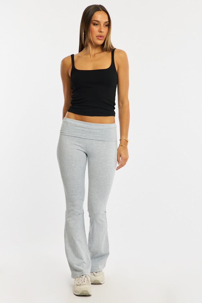 Grey Flare Leg Pants Folded Waist | Ally Fashion