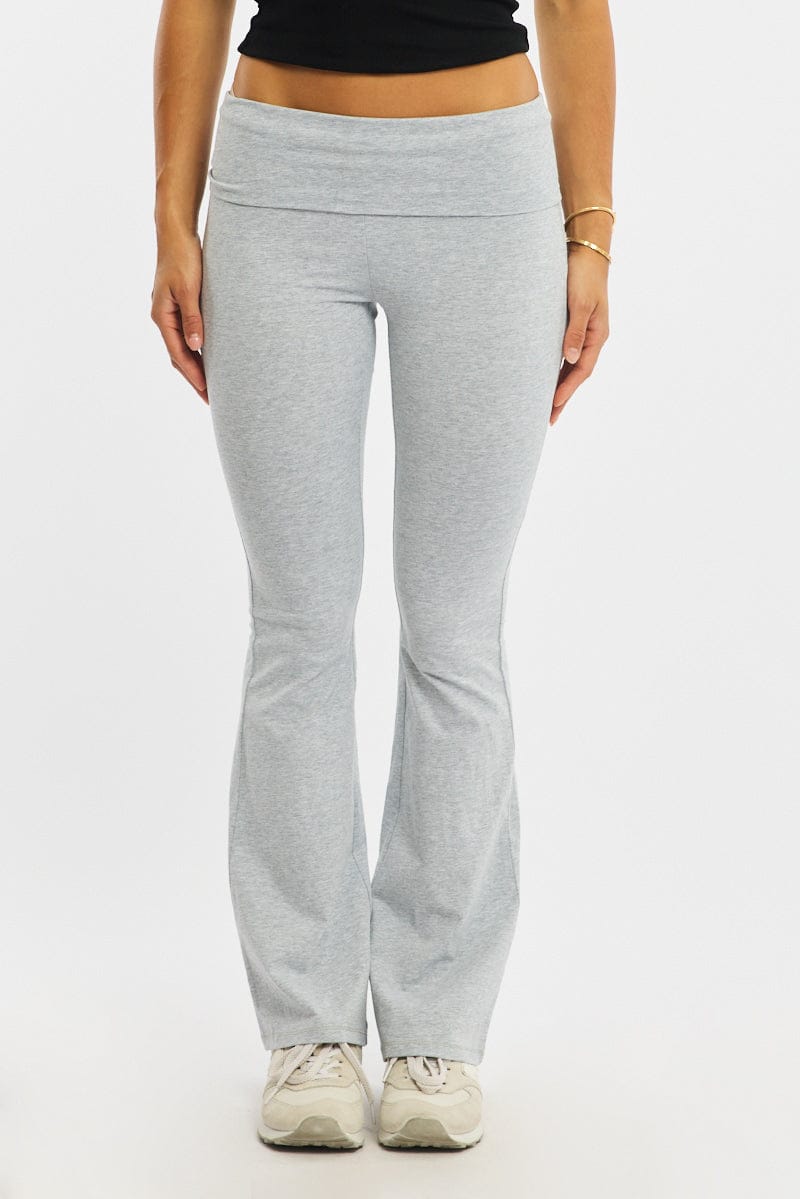 Grey Flare Leg Pants Folded Waist | Ally Fashion