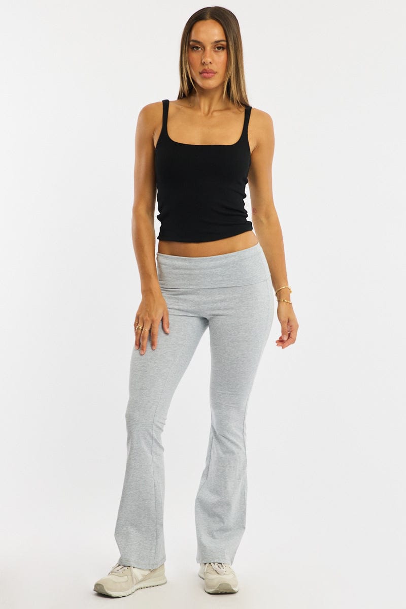 Grey Flare Leg Pants Folded Waist | Ally Fashion