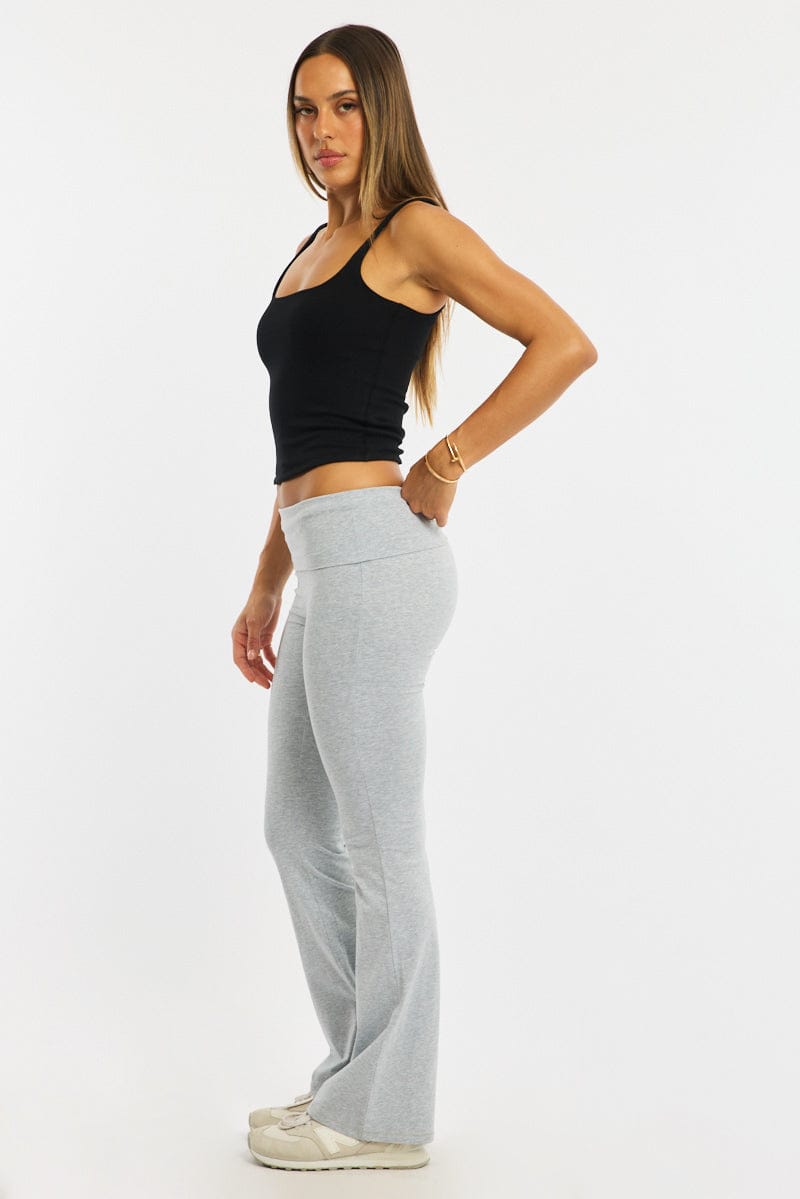 Grey Flare Leg Pants Folded Waist | Ally Fashion