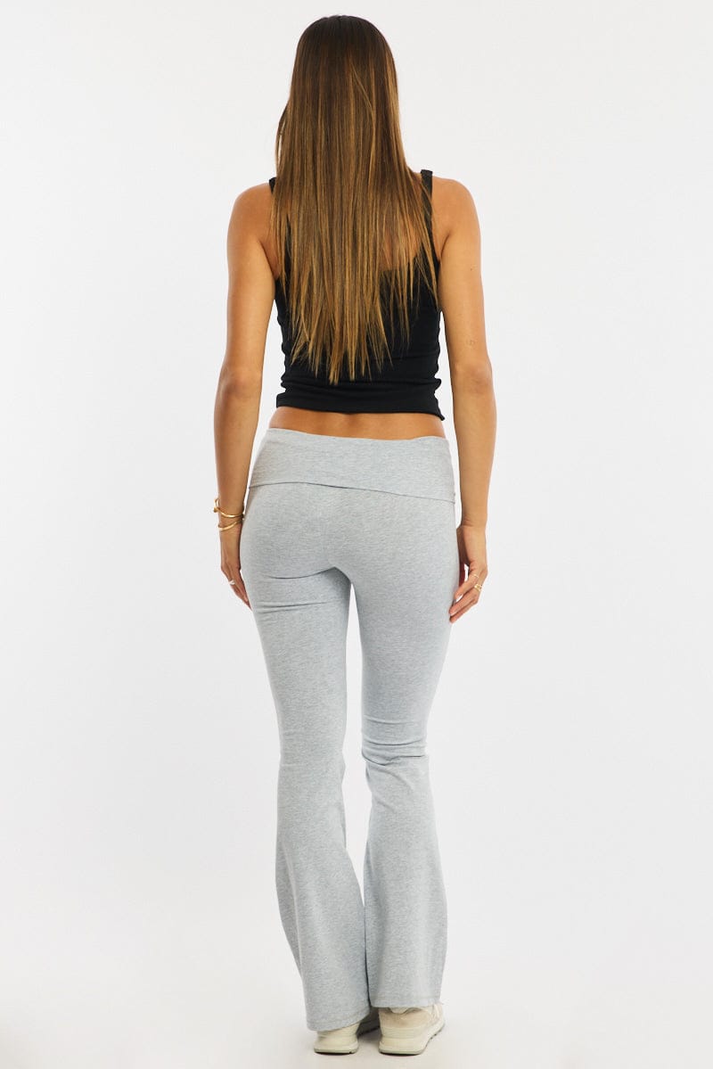 Grey Flare Leg Pants Folded Waist | Ally Fashion