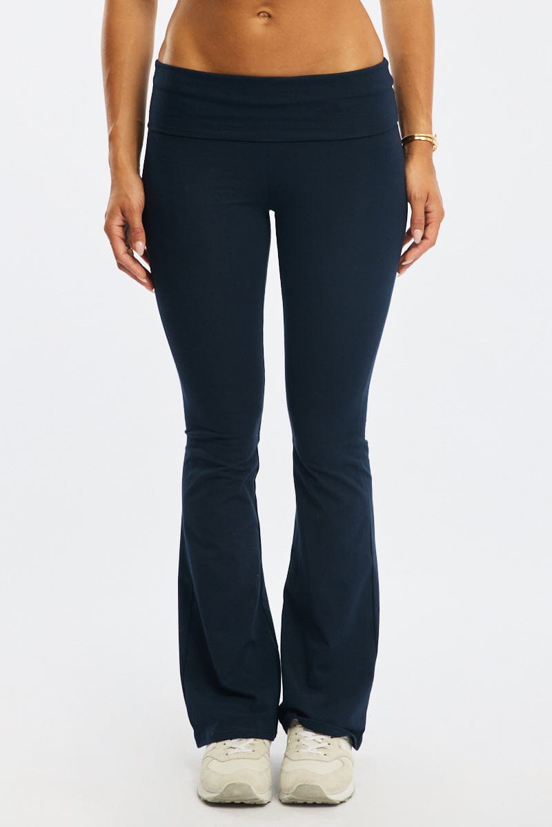 Blue Flare Leg Pants Folded Waist | Ally Fashion