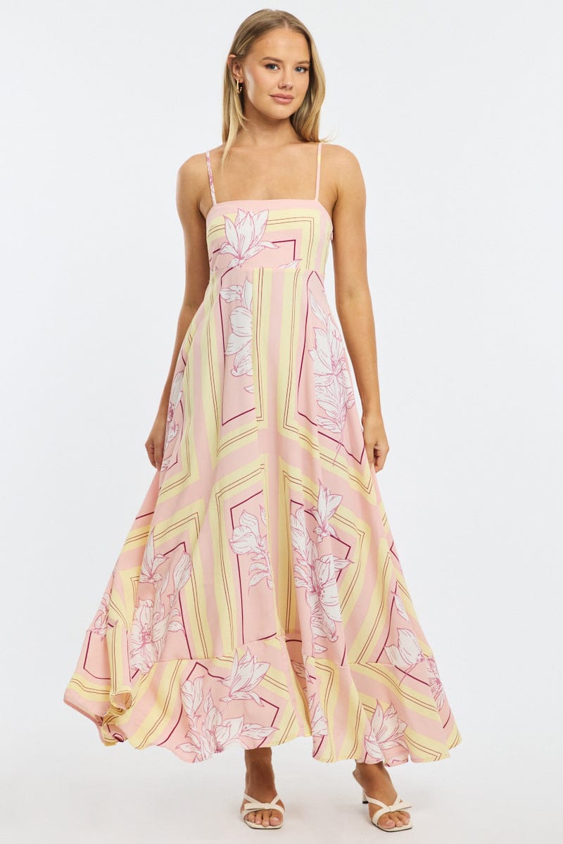 Pink Floral Maxi Dress Strappy | Ally Fashion