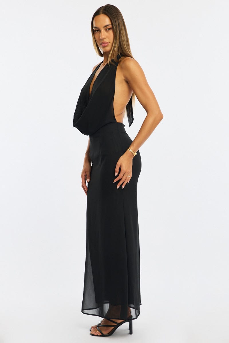 Black Cowl Neck Maxi Dress Chiffon | Ally Fashion