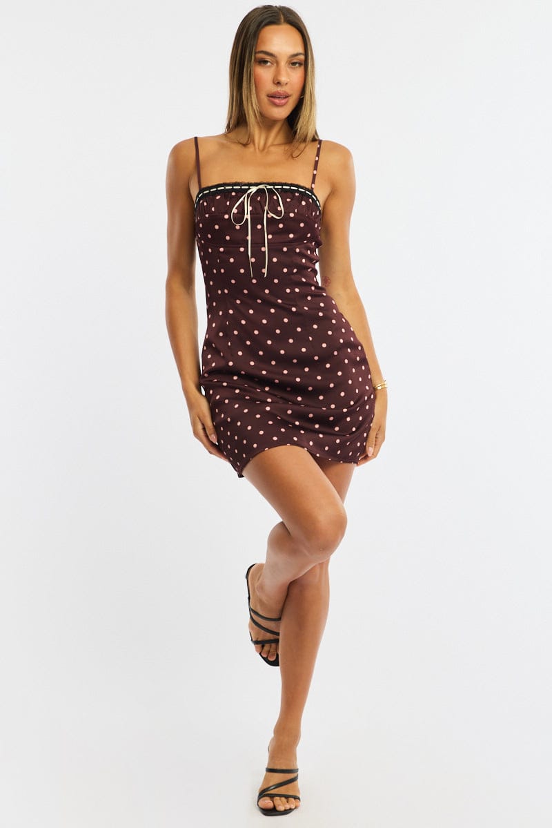 Red Polka Dot Mini Dress Satin | Ally Fashion