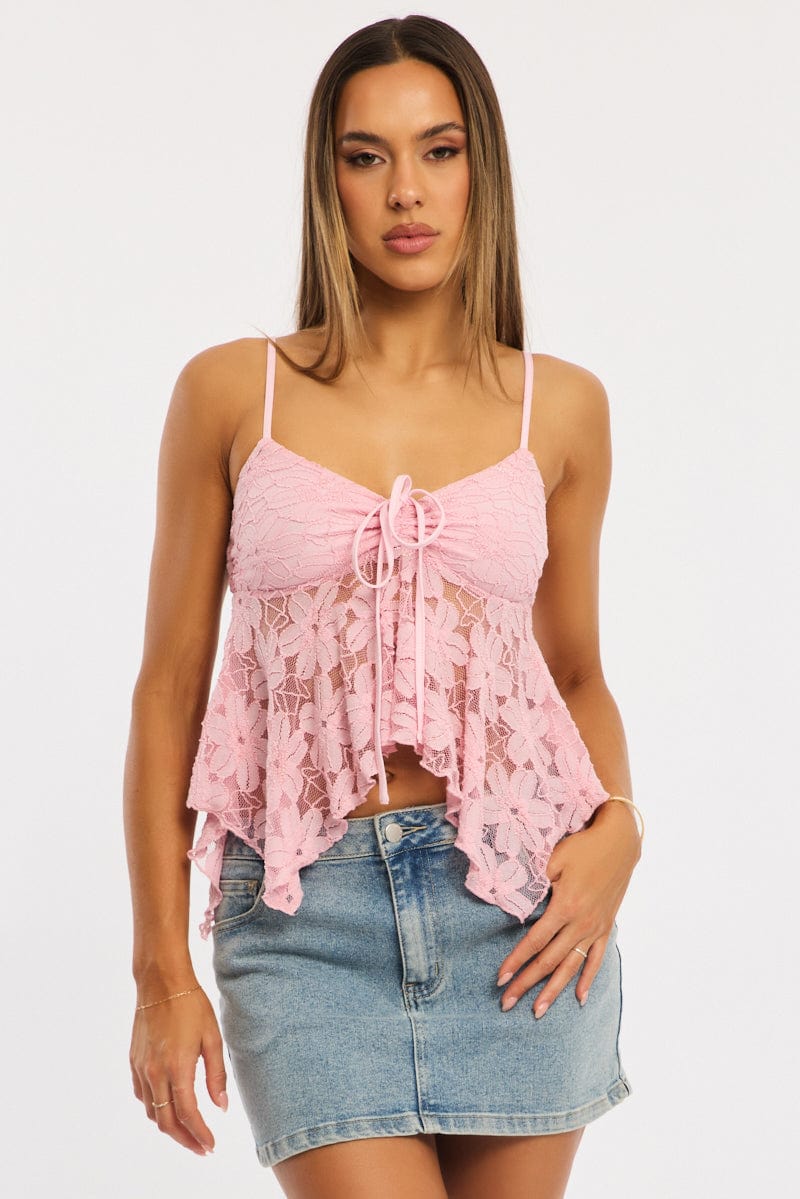 Pink Singlet Top Lace | Ally Fashion