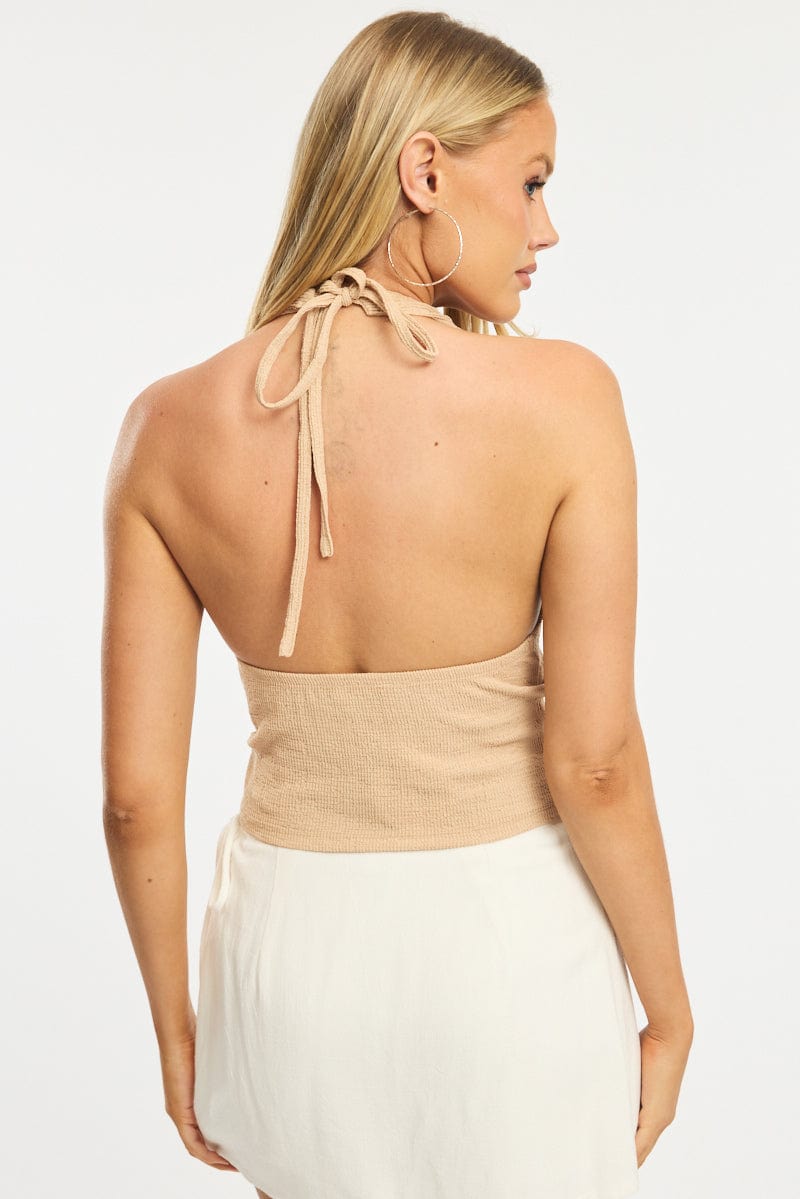 Beige Halter Neck Top Textured | Ally Fashion