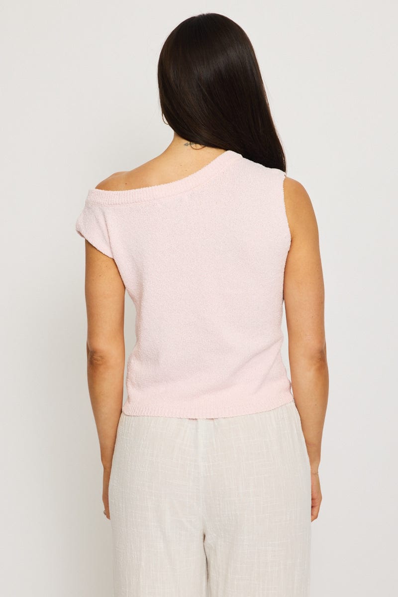 Pink Knit Top Off Shoulder | Ally Fashion