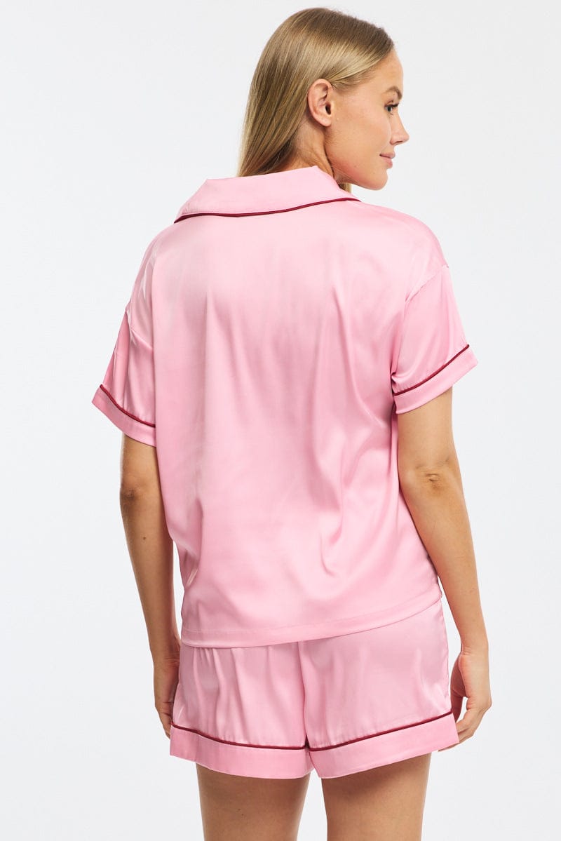 Pink Satin Pyjamas Set Short Sleeve | Ally Fashion