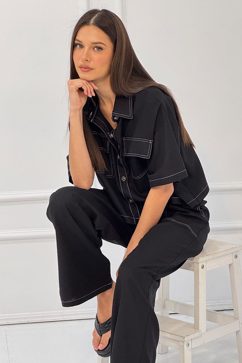 Black Outpocket Jacket Short Sleeve | Ally Fashion