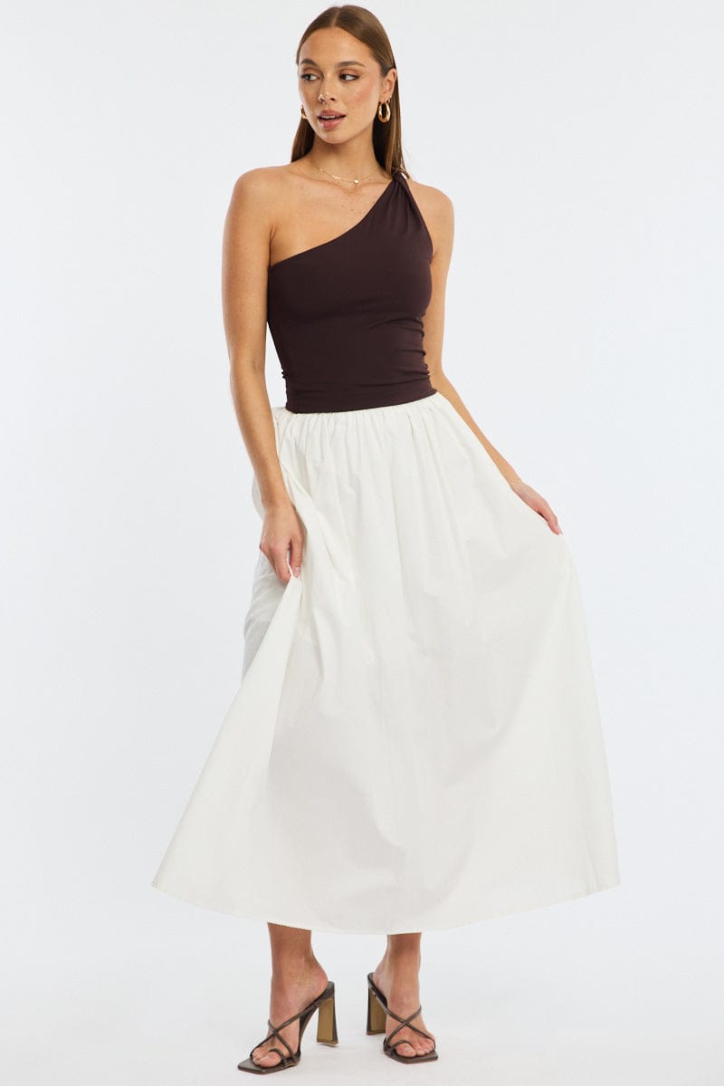 White Maxi Skirt High Rise A-line Volume Cotton | Ally Fashion