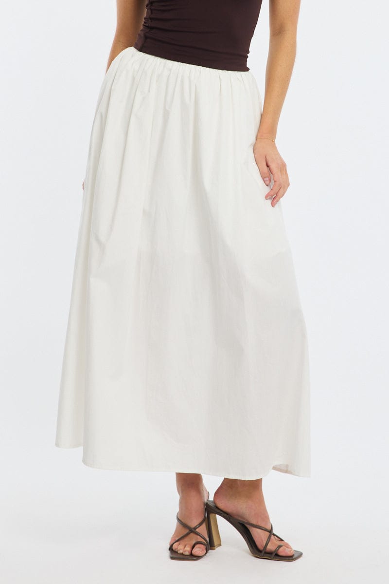 White Maxi Skirt High Rise A-line Volume Cotton | Ally Fashion