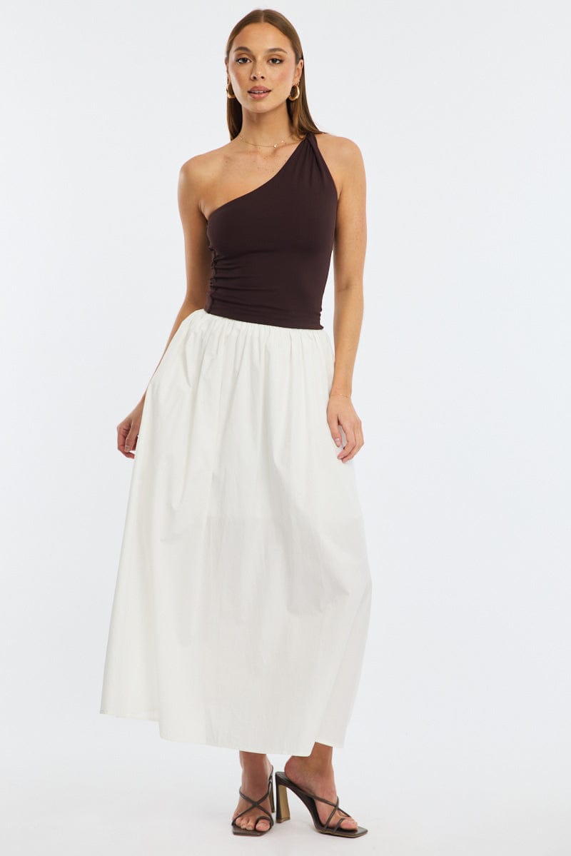 White Maxi Skirt High Rise A-line Volume Cotton | Ally Fashion