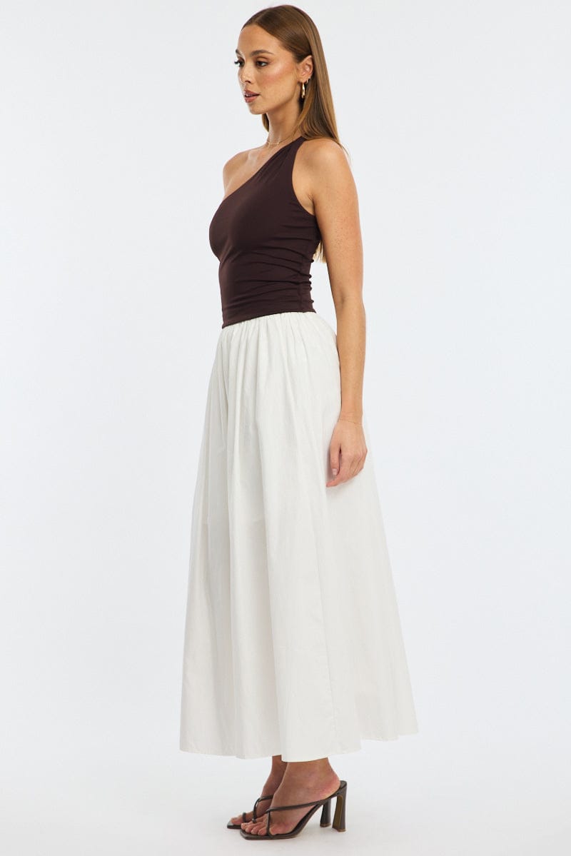White Maxi Skirt High Rise A-line Volume Cotton | Ally Fashion