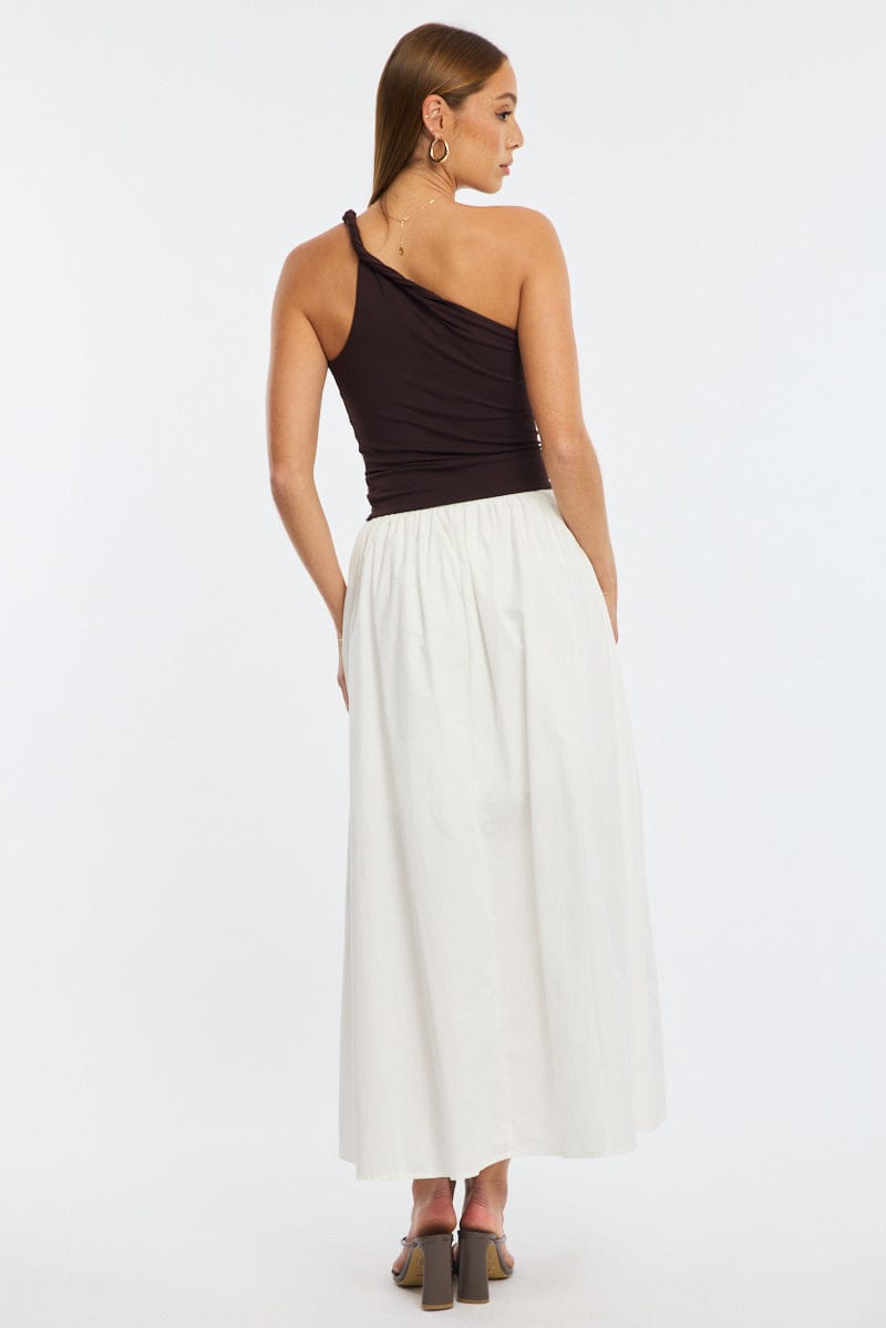 White Maxi Skirt High Rise A-line Volume Cotton | Ally Fashion