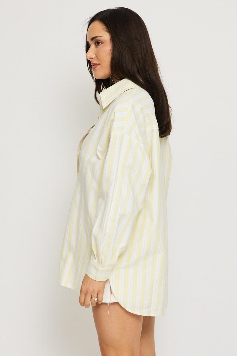 Yellow Stripe Long Sleeve Shirt Button Up Collared | Ally Fashion