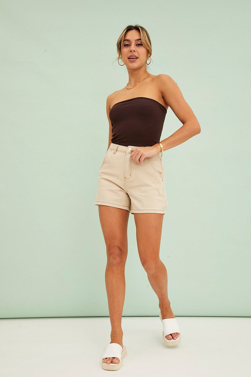 Beige Denim Shorts Carpenter High Rise | Ally Fashion